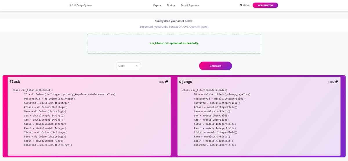 Free Python Converter Tool DataFrames OpenAPI CSV To Models DataTables